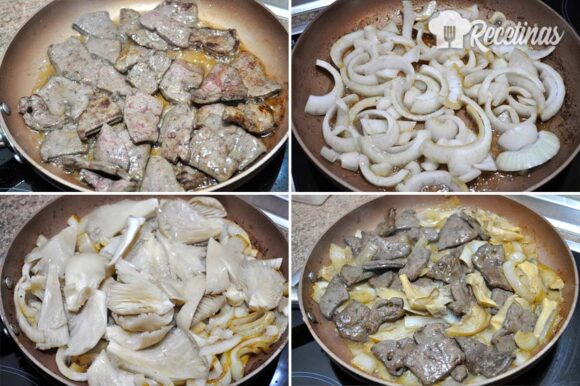 Hígado encebollado con setas - Recetinas