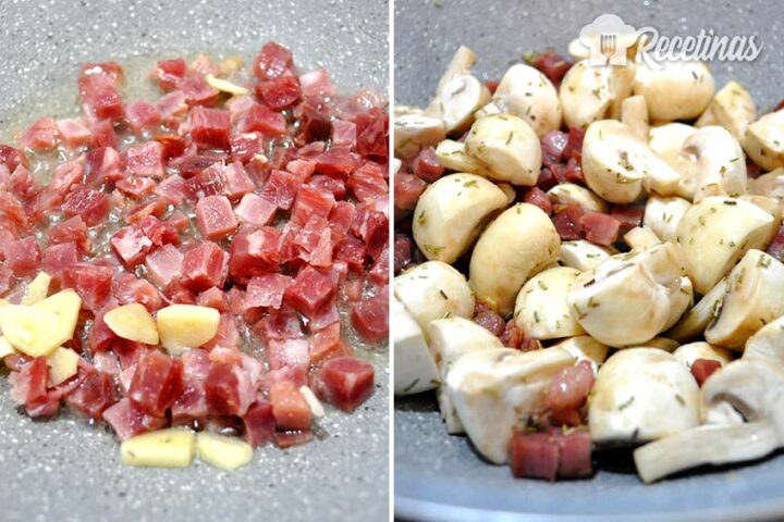 Champiñones salteados con jamón - Recetinas