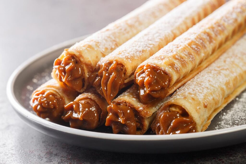 Rollitos rellenos con dulce de leche, un postre sencillo hecho con pan ...